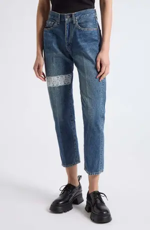 Undercover Lace Detail Straight Leg Jeans - Indigo