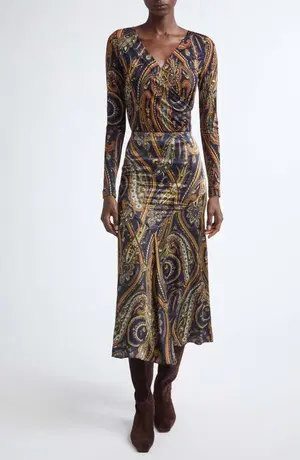 Etro Paisley Print Midi Skirt - Printed Blue Base