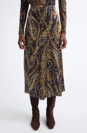 Etro Paisley Print Midi Skirt - Printed Blue Base