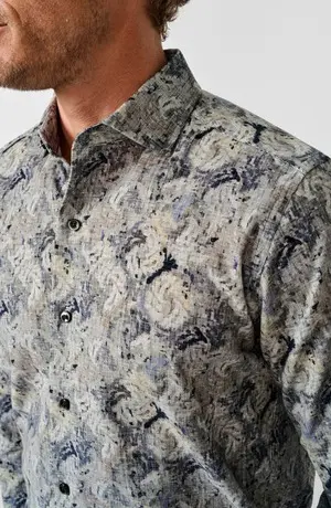 David Donahue Botanical Corduroy Sport Shirt - Charcoal/multi