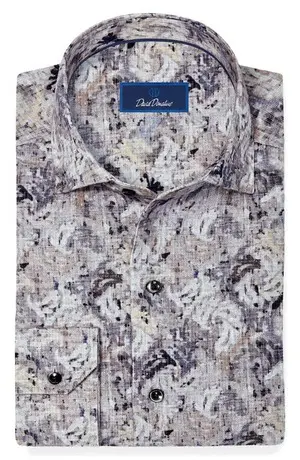 David Donahue Botanical Corduroy Sport Shirt - Charcoal/multi