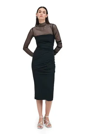 MARCELLA Tehya Ruched Layered Midi Dress