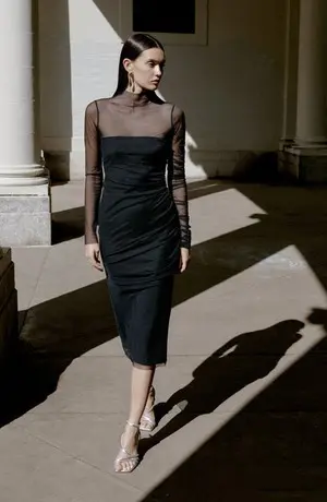 MARCELLA Tehya Ruched Layered Midi Dress