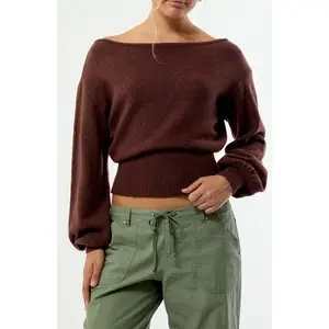 PACSUN Harley Off The Shoulder Sweater - Brown