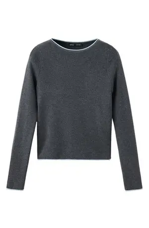 Mango Contrast Trim Crewneck Sweater - Grey