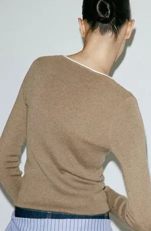 Mango Contrast Trim Crewneck Sweater