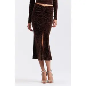 Avec Les Filles Crystal Embellished Velvet Midi Skirt - Brown