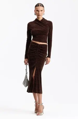 Avec Les Filles Crystal Embellished Velvet Midi Skirt