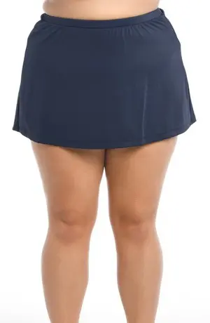MAXINE OF HOLLYWOOD Solid Tummy Control Swim Skirt - Indigo