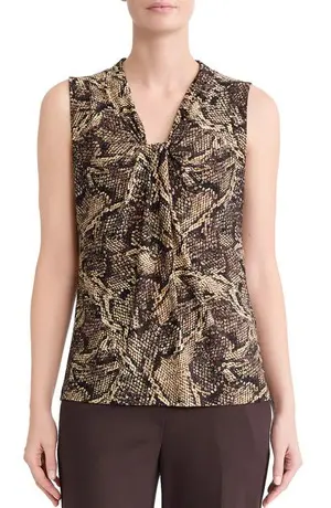 KASPER Knot Front Sleeveless Top - Black Multi