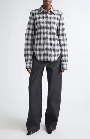EENK Shirred Button Front Shirt