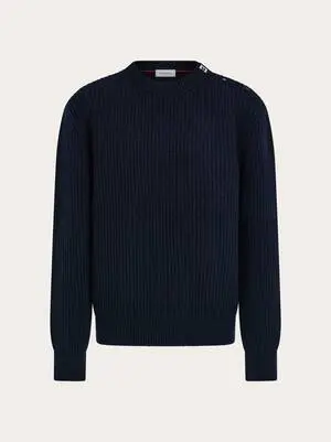 FERRAGAMO Rib Knit Crew Neck Sweater With Hug Buckle Detail