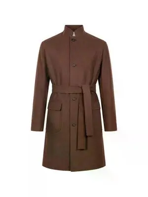 Eleventy Belted High-neck Wool Coat