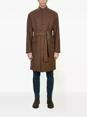 Eleventy Belted High-neck Wool Coat