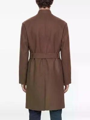 Eleventy Belted High-neck Wool Coat