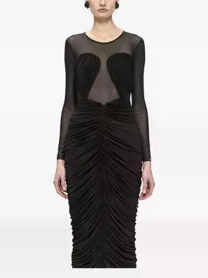 NISSA Draped Tulle Bodycon Midi Dress
