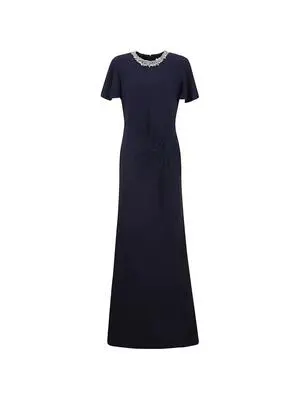 Roland Mouret Crystal-embellished Gathered Maxi Gown