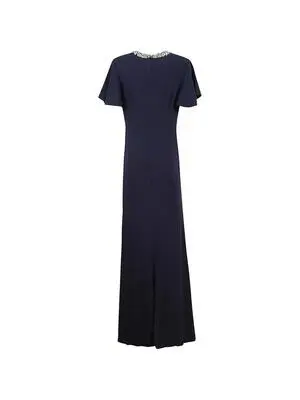 Roland Mouret Crystal-embellished Gathered Maxi Gown