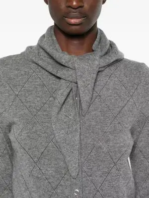 Sandro Argyle-knit Scarf-detail Wool Cardigan