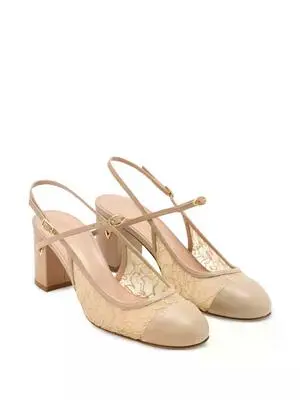 Jennifer Chamandi Mattia 65 Lace-panelled Calf Leather Pumps - Neutrals