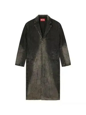 DIESEL® Long Coat In Dirty-effect Denim - Black