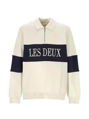 LES DEUX Logo-embroidered Zip-neck Sweatshirt - Neutrals