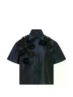 Biyan Embellished Taffeta Shirt - Blue