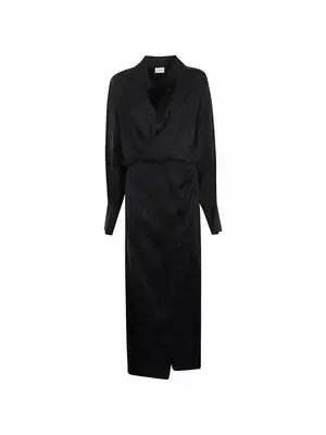 Andamane Draped-detail Long-sleeve Midi Dress - Black