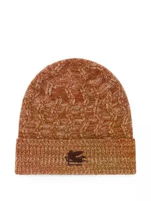 Etro Cashmere Beanie With Cable Detail And Pegaso Embroidery - Brown