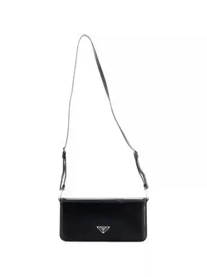 Prada Femme Flap Spazzolato Leather Shoulder Bag - Black