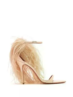 AMINA MUADDI Jerry Feather-trim Sandals