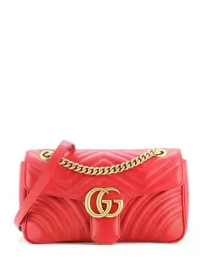 Gucci Gg Marmont Flap Bag Matelasse Leather Small Crossbody Bag - Red
