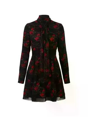 Valentino Garavani Floral-print Lace-trim Dress - Black