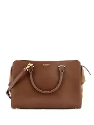 Burberry Banwell Leather And House Check Canvas Small Tote Bag - Brown