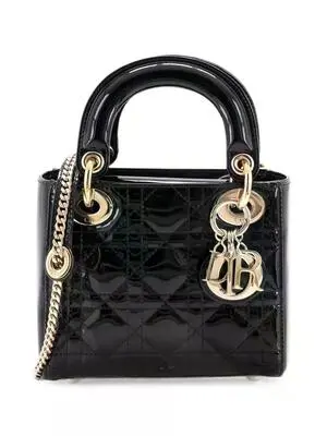 Dior Lady Chain Bag Cannage Quilt Patent Mini Satchel - Black