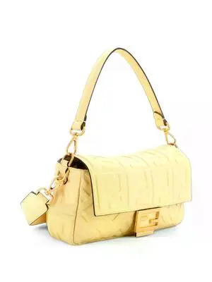 Fendi Baguette Nm Bag Zucca Embossed Leather Medium Crossbody Bag - Yellow