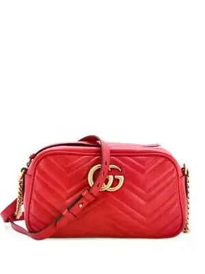 Gucci Gg Marmont Shoulder Bag Matelasse Leather Small Crossbody Bag - Red