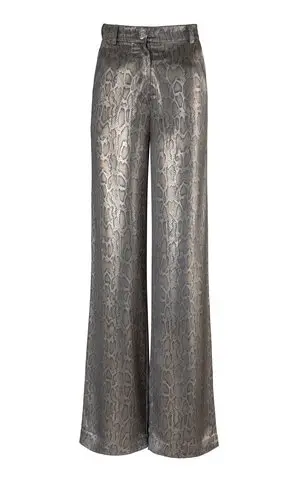 LA FUORI Burnt Snake Gloss Wide-leg Pants - Silver