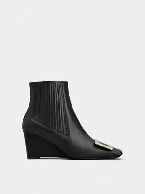 ROGER VIVIER Belle Vivier Wedge Booties In Leather - Black