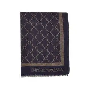 Emporio Armani Viscose And Modal Scarf With Jacquard Motif - Blue