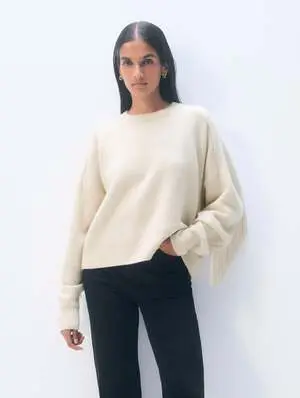 WHITE & WARREN Cashmere Blend Luxe Fringe Crewneck Top - Ivory
