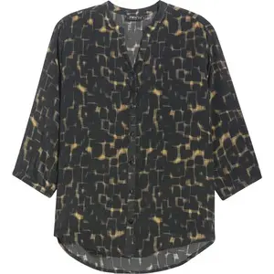 APNY Mandarin Collar Three-quarter Sleeve Shirt - Onyx/amber