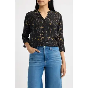 APNY Mandarin Collar Three-quarter Sleeve Shirt - Onyx/amber
