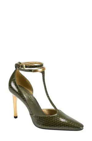Donna Karan New York Samuel Snakeskin Embossed T-strap Pump - Olive