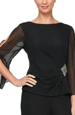 Alex Evenings Bead Embellished Side Top - Black