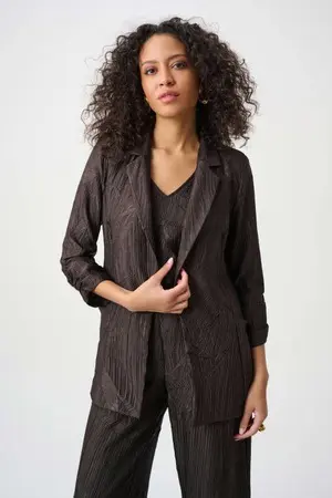 Joseph Ribkoff Pleated Satin Open Blazer - Mocha
