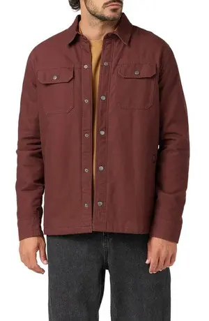O'Neill Bronsen High Pile Fleece Lined Snap-up Canvas Jacket - Chocolate