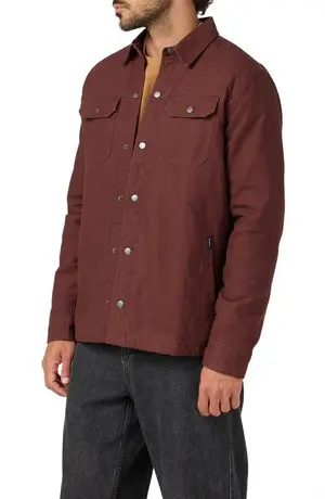 O'Neill Bronsen High Pile Fleece Lined Snap-up Canvas Jacket - Chocolate