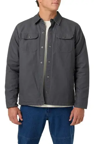 O'Neill Bronsen High Pile Fleece Lined Snap-up Canvas Jacket - Dark Shadow