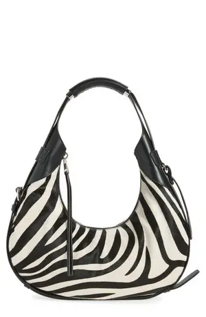 Moschino Handle Me Zebra Print Geniune Calf Hair Hobo Bag - Zebra Crossing